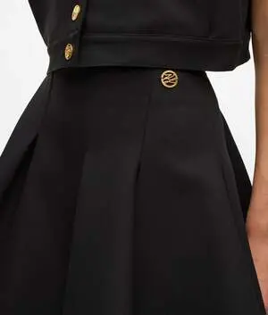 Karl Lagerfeld Flared Mini Skirt With Pleats And Logo Charm