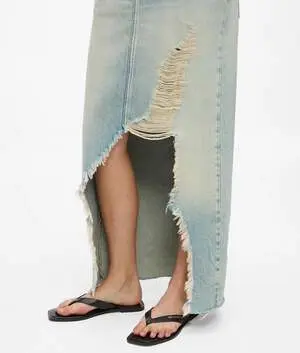KL JEANS Distressed Denim Maxi Skirt