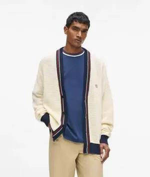 Karl Lagerfeld Ikon Textured Cardigan With Nautical Stripes