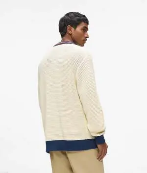 Karl Lagerfeld Ikon Textured Cardigan With Nautical Stripes