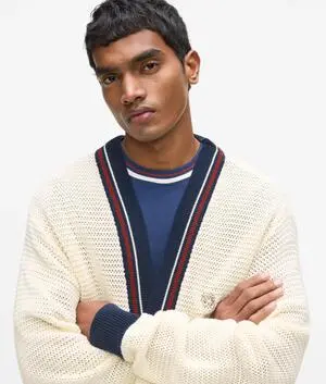 Karl Lagerfeld Ikon Textured Cardigan With Nautical Stripes