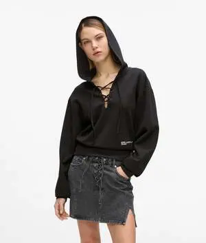 KL JEANS Jeans Lace-up Hoodie - Black