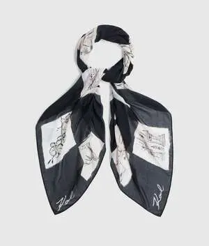 Karl Lagerfeld K/ballet Checked Modal Blend Scarf - Sketch Checkerboard All Over Print
