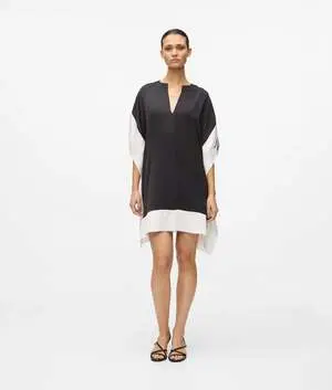 Karl Lagerfeld Wide Sleeve Contrast Hem Dress - White/black