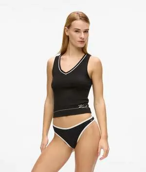 Karl Lagerfeld Signature Logo Ribbed Tank Top - Black
