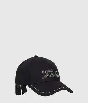 Karl Lagerfeld K/signature Rhinestone Baseball Cap With Bow Detail - Black