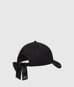 Karl Lagerfeld K/signature Rhinestone Baseball Cap With Bow Detail