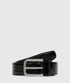 KL JEANS Croc-effect Leather Belt With Branded Buckle - Black
