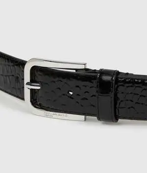 KL JEANS Croc-effect Leather Belt With Branded Buckle