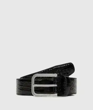 KL JEANS Croc-effect Leather Belt With Branded Buckle - Black