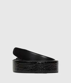 KL JEANS Croc-effect Leather Belt With Branded Buckle