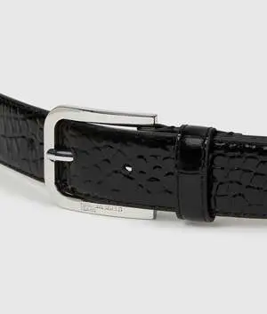 KL JEANS Croc-effect Leather Belt With Branded Buckle