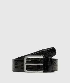 Karl Lagerfeld Croc-effect Leather Belt With Branded Buckle - Black