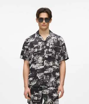 Karl Lagerfeld Short-sleeved All-over-print Shirt - Black