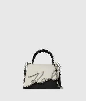 Karl Lagerfeld K/signature Faux-pearl Top Handle Bag - White/black