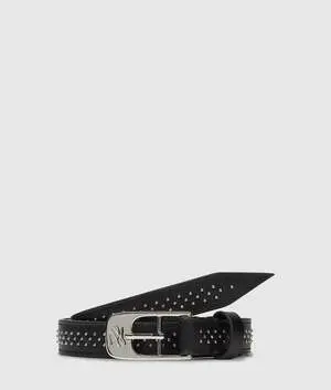 Karl Lagerfeld K/autograph Slim Studded Leather Belt - Black