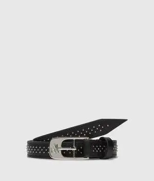 Karl Lagerfeld K/autograph Slim Studded Leather Belt - Black