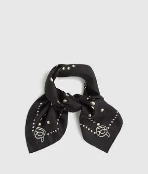 Karl Lagerfeld Ikon Pearl Print Silk Scarf - White/black