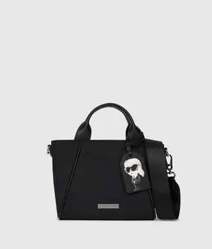 Karl Lagerfeld Ikon Nylon Small Tag Tote Bag - Black