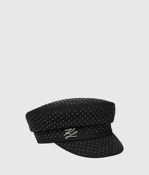 Karl Lagerfeld Autograph Studded Captain Cap - Black