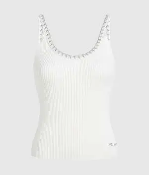 Karl Lagerfeld Ribbed Knit Chain Detail Sleeveless Top