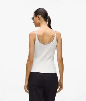 Karl Lagerfeld Ribbed Knit Chain Detail Sleeveless Top