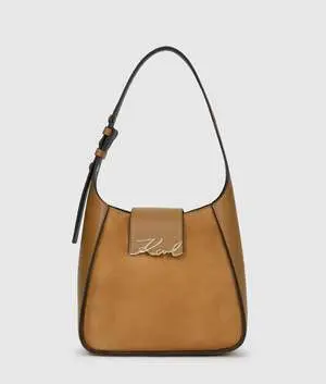Karl Lagerfeld K/signature Suede Hobo Bag - Caramel