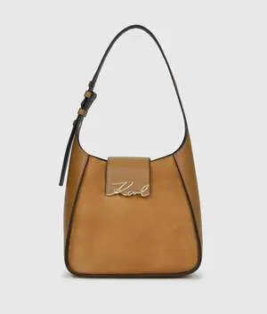 Karl Lagerfeld Karl Lagerfeld K/Signature Suede Hobo Bag Caramel