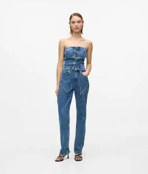 KL JEANS Jeans Tie Detail High-rise Straight Jeans - Stone Blue