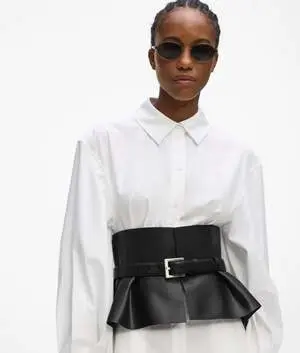 Karl Lagerfeld Leather Corset Peplum Belt - Black