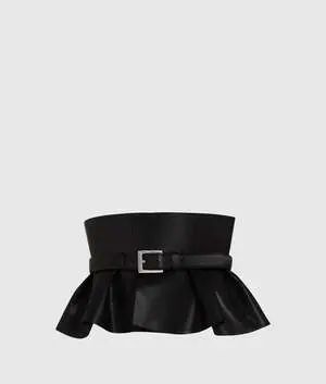 Karl Lagerfeld Leather Corset Peplum Belt - Black
