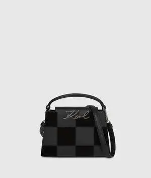 Karl Lagerfeld K/signature Checkered Top Handle Bag - Black-nickel