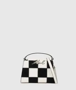Karl Lagerfeld K/signature Checkered Top Handle Bag - Black/white Check
