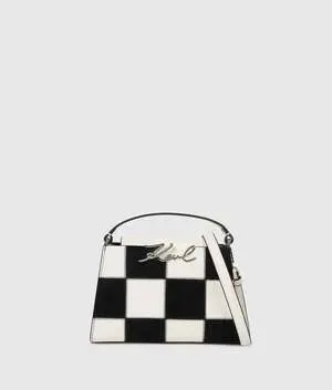 Karl Lagerfeld K/signature Checkered Top Handle Bag - Black/white Check