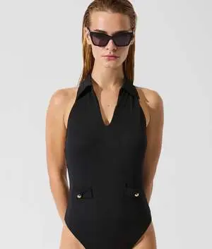 Karl Lagerfeld Halterneck Swimsuit With Collar Detail