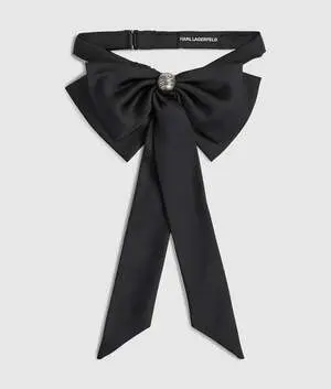Karl Lagerfeld Oversized Bow Tie With Autograph Logo Pin - Black