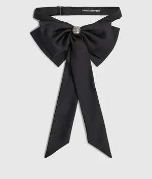Karl Lagerfeld Oversized Bow Tie With Autograph Logo Pin - Black