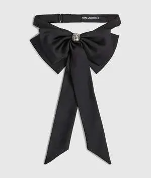 Karl Lagerfeld Oversized Bow Tie With Autograph Logo Pin - Black