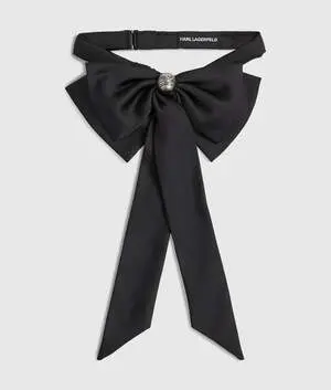 Karl Lagerfeld Oversized Bow Tie With Autograph Logo Pin - Black