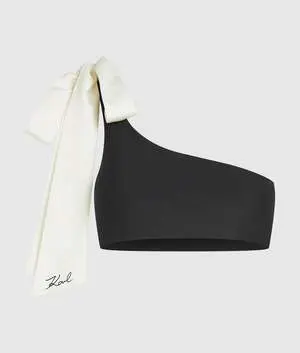 Karl Lagerfeld Signature Bow One-shoulder Bikini Top