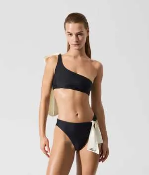 Karl Lagerfeld Signature Bow One-shoulder Bikini Top - Black