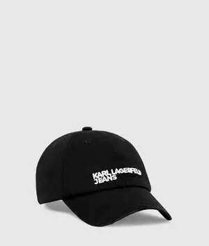KL JEANS Jeans Distressed Logo Baseball Cap - Black