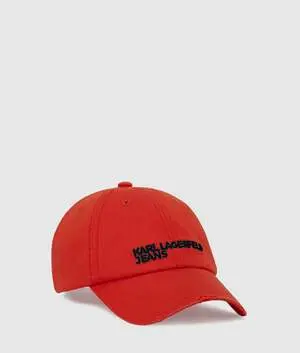 KL JEANS Jeans Distressed Logo Baseball Cap - Grenadine