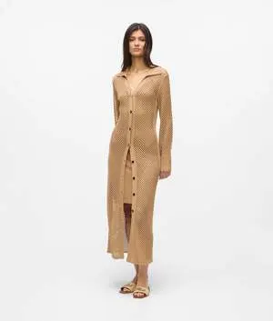 Karl Lagerfeld Long-sleeve Crochet Knit Maxi Dress - Nougat