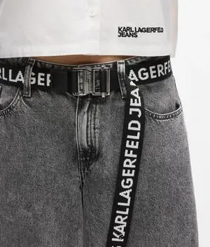 KL JEANS Jeans Textured Logo Webbing Belt - Black