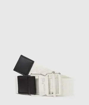 KL JEANS Jeans Textured Cotton Webbing Belt With Logo - White