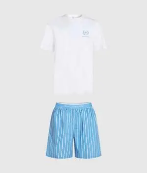 Karl Lagerfeld Striped Pajama Set With Embroidered Crest