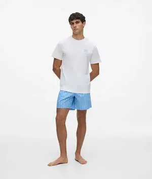 Karl Lagerfeld Striped Pajama Set With Embroidered Crest - White-pinstripe