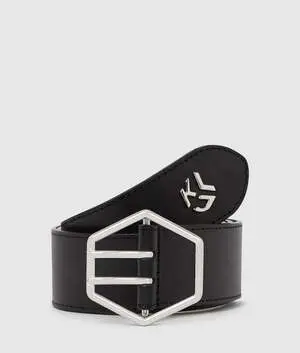 KL JEANS Jeans Wide Hexagonal Buckle Leather Belt - Black