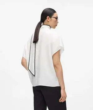 Karl Lagerfeld Linen Blend Pipelined Blouse - Pristine
